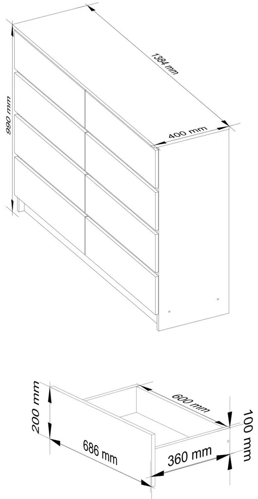 Komoda Rollo X 138,4 cm černá/bílá