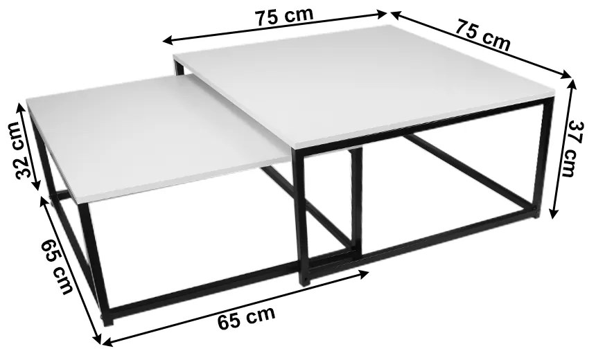 Set dvou konferenčních stolků KASTLER NEW TYP 1 MDF barva bílá mat, kov černý lak