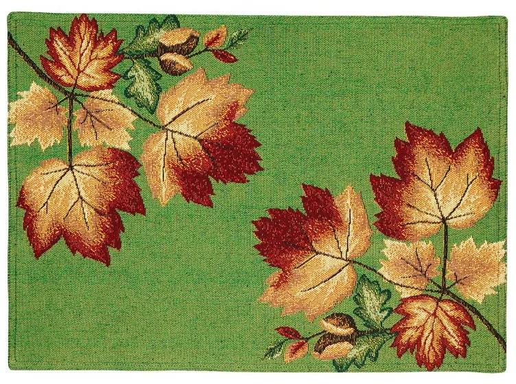 SCANquilt prostírání MOTIV javorové listy zelenohnědá běhoun delší strana 100-170 cm