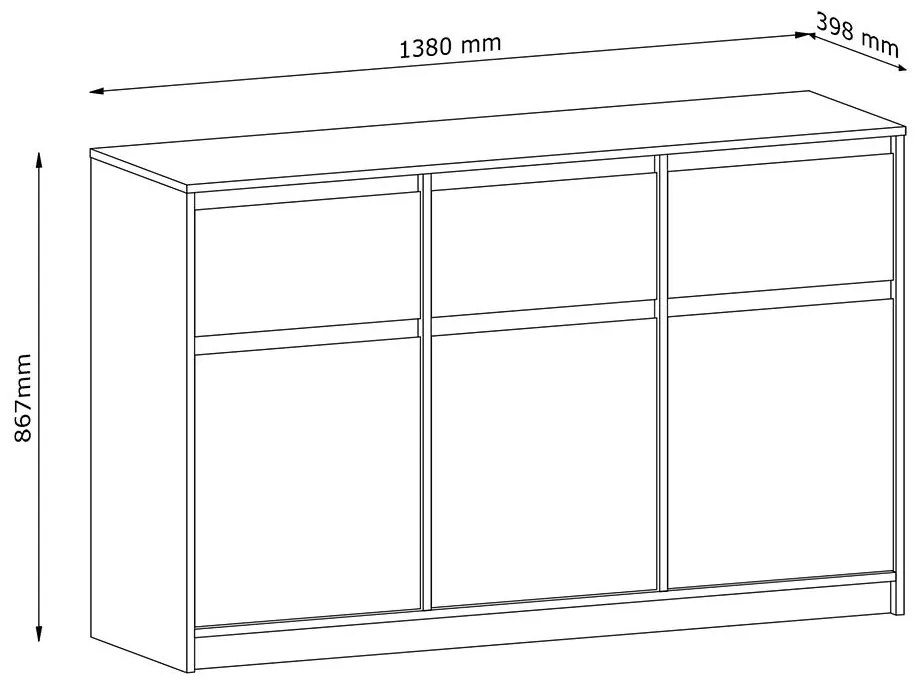 MANAMI | komoda K3D3S | 138 cm | dub cremona