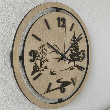 Dřevěné nástěnné hodiny s motivem lesa - moderní design | SENTOP HDF0607