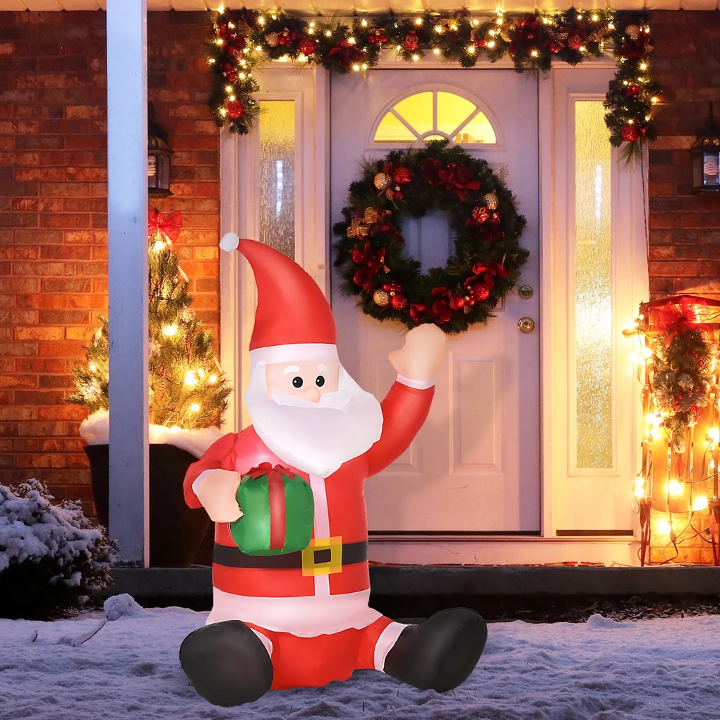 Aosom Santa Claus Vánoční dekorace, 1,2 m, samofukovací, LED, včetně ventilátoru, červená + bílá