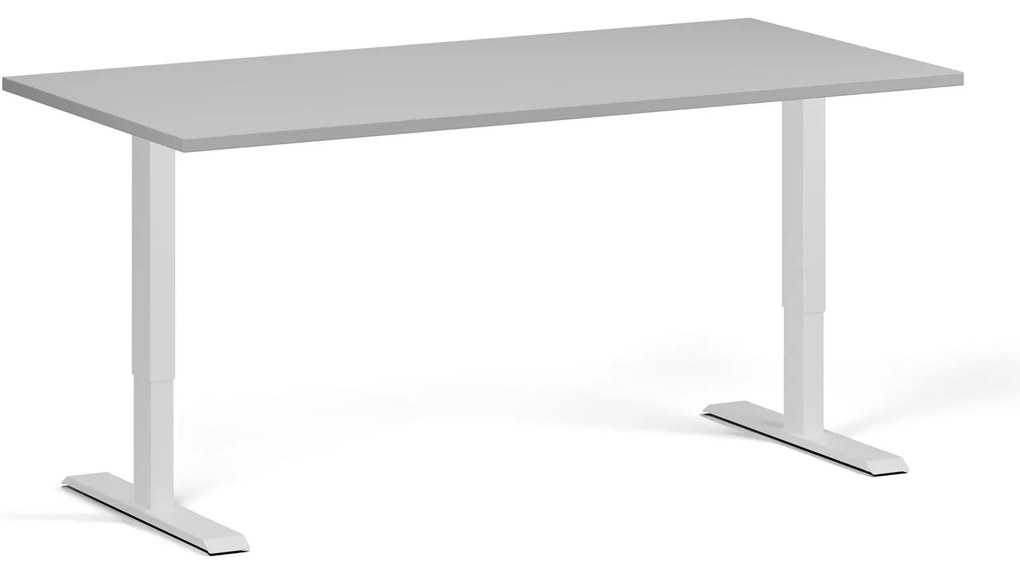 Výškově nastavitelný stůl, 160x80 cm, 1 motor, bílá podnož, šedá
