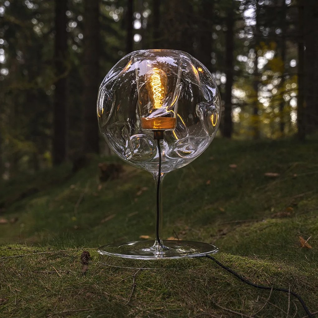 Stolní skleněná lampička Space Sphere Natural Lamp Barva objímky: Černá, Dřevodekor: Světlý