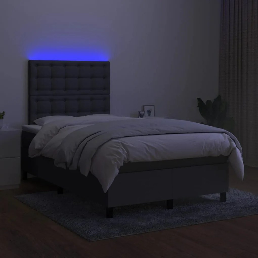 Box spring postel s matrací a LED tmavě šedá 120x190 cm textil