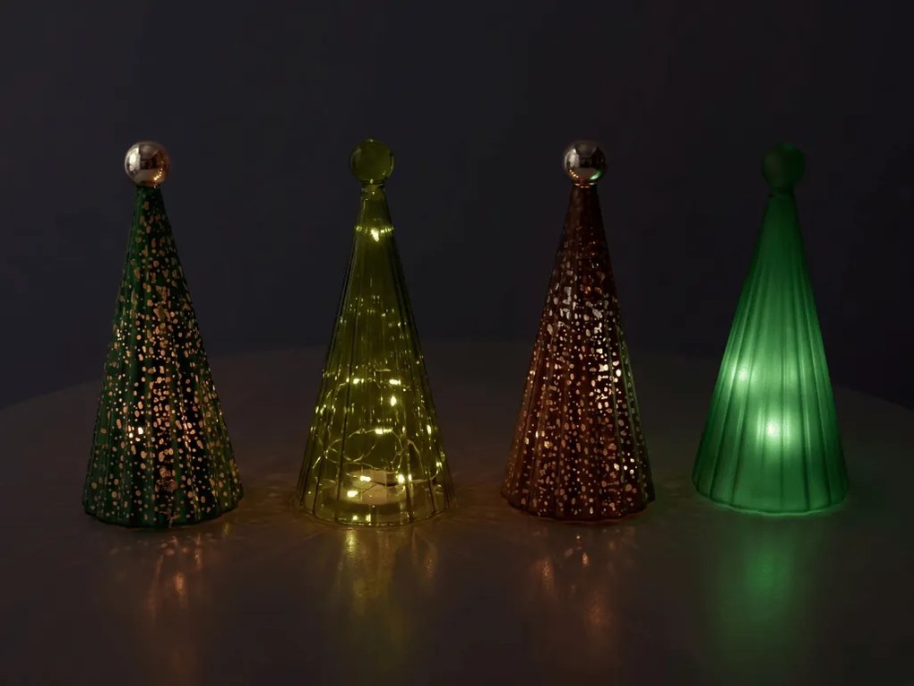 Skleněný svítící stromeček TWINKLE s LED osvětlením 22 cm, hnědo-zelené odstíny