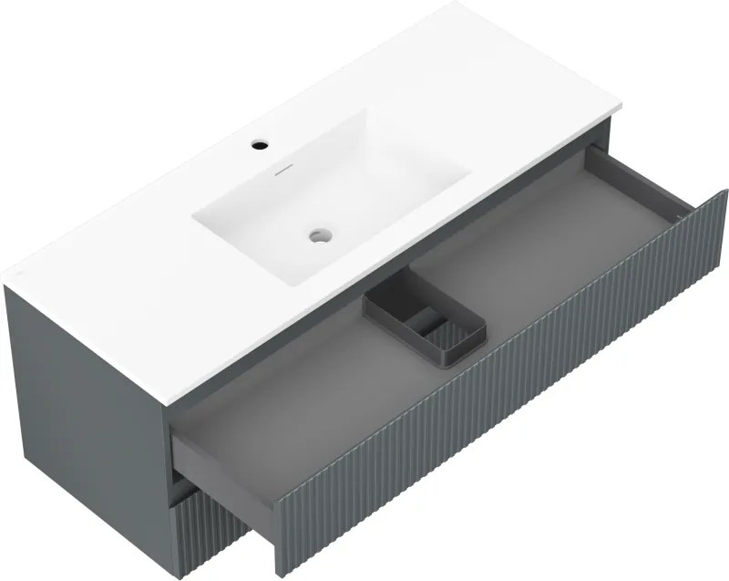 Mexen Rivel, koupelnová skříňka 120 cm s umyvadlem Otis, 2 zásuvky, drážkovaná, grafitová matná/bílá matná, 91A20-12047-2-BFF66-W18M