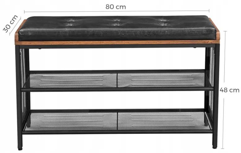 Vasagle Botník s čalouněným sedákem,80x48x30cm,černý,dřevo