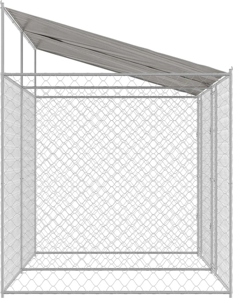 Psí klec s střechou Stříbrná 400 x 200 x 256 cm Ocel a PE 3368298