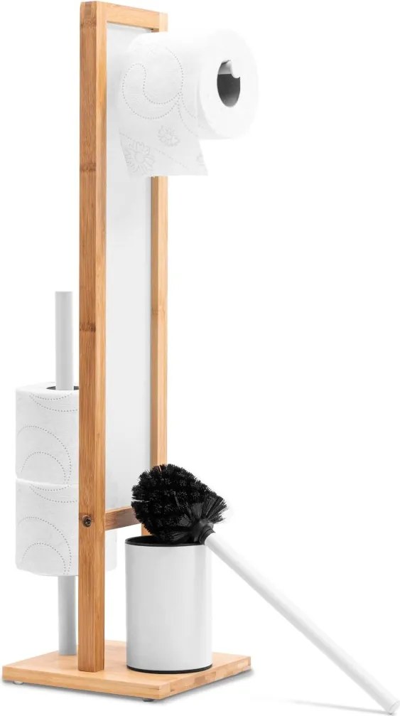 Tutumi REA - Bambusový koupelnový stojan na toaletní papír a kartáč, White 321502, HOM-04000