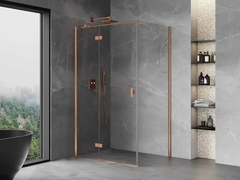 Mexen Mist HT, sprchový kout s výklopnými dveřmi levý 120 x 70 cm, čiré sklo, měděná matná, 8A5T-120-070-65-00-L