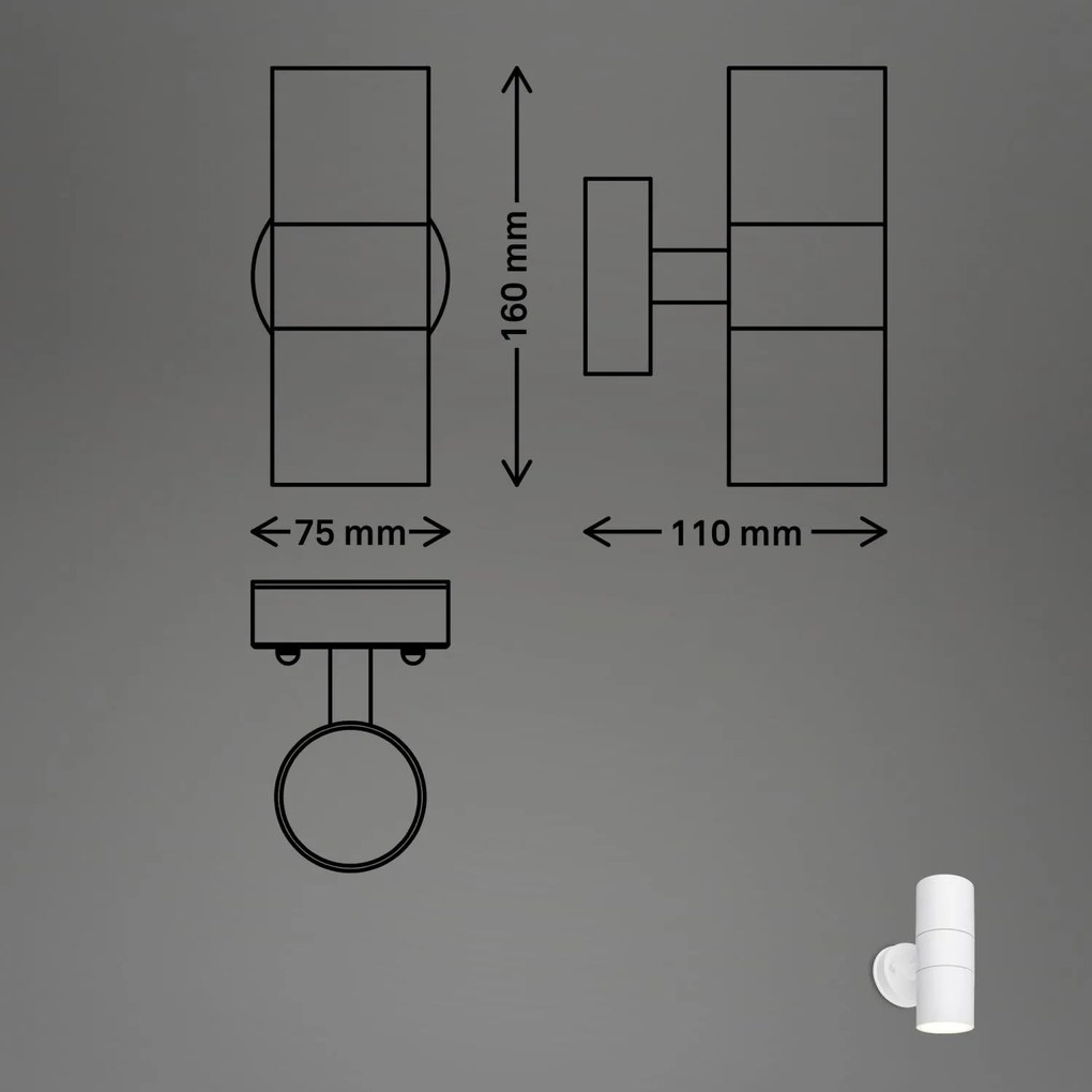 BRILO 3792026 Venkovní nástěnné svítidlo, IP54 voděodolné a prachotěsné, Up/Down, 16cm výška, bílé - BRILO
