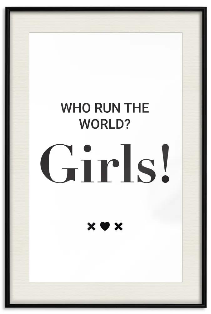 Plakát Who Run The World? Girls! - černé anglické texty jako citát