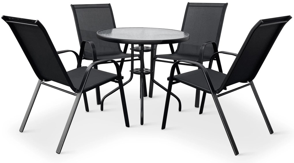 Noela Zahradní jídelní set Capri 80cm + 4x kovová židle Ramada
