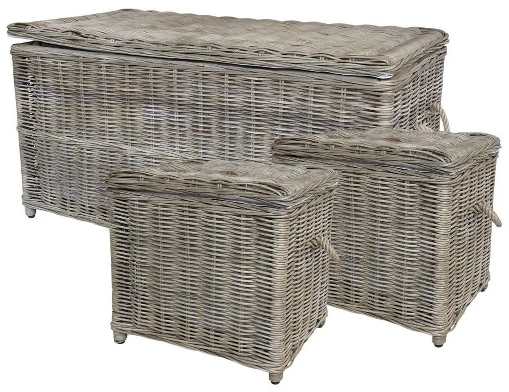 Set 3ks přírodní ratanový koš Antique - 108*52*52 / 44*48*27 cm