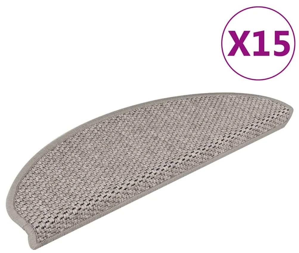 Samolepicí nášlapy na schody sisal 15 ks 65x21x4 cm stříbrné 326871