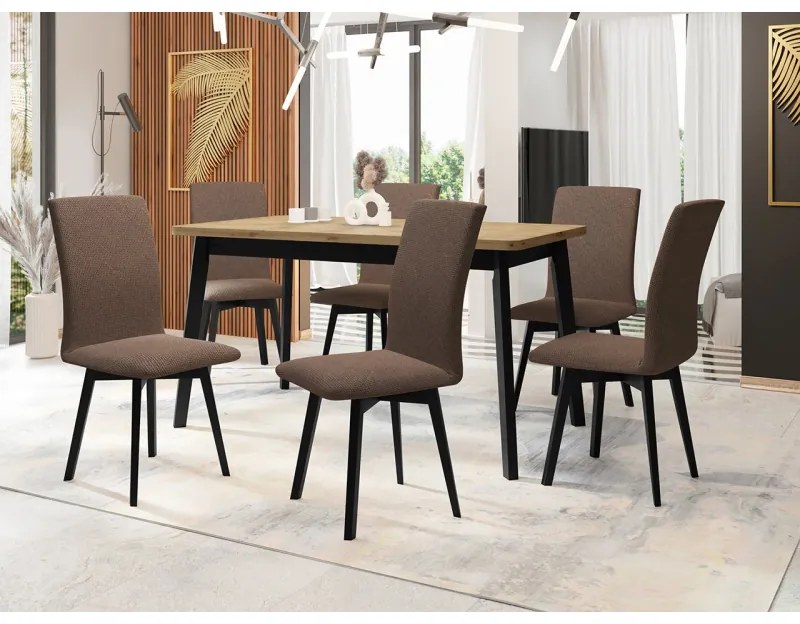 Jídelní jídelní stůl se 6 židlemi AL24, Barva dřeva: dub grandson - L, Potah: Hygge D20, Barvy nožiček: černá