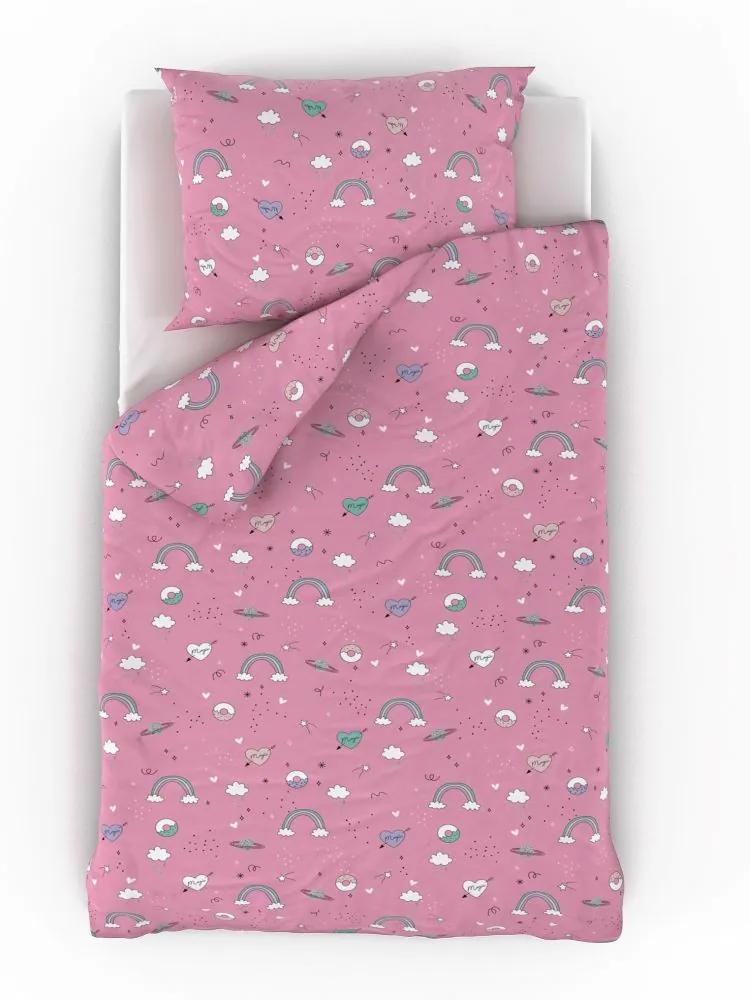 Kvalitex Dětské ložní povlečení Obláčky růžové 95x135, 45x60cm