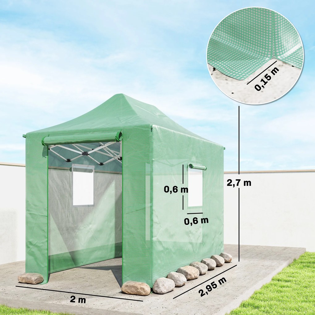 Skleník cca 200x300x270 cm Skládací fóliový skleník se šikmou střechou Dveře a okna na zip