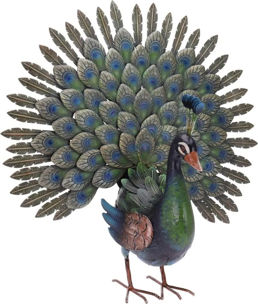 Zahradní kovová figurka Peacock, 63x65 cm, vícebarevná