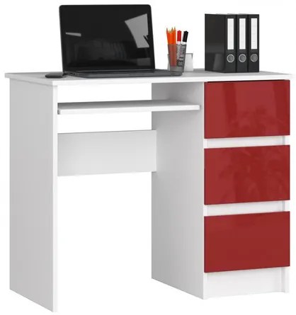 Počítačový stůl A-6 pravá bílá/červená lesk