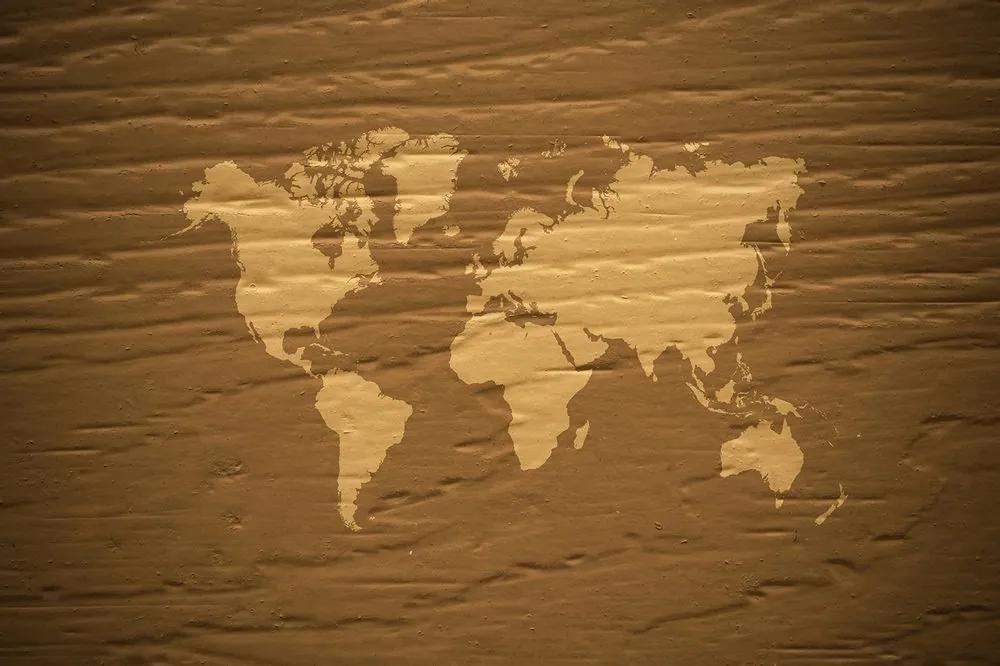 Samolepící tapeta hnědá mapa světa - 150x100 cm