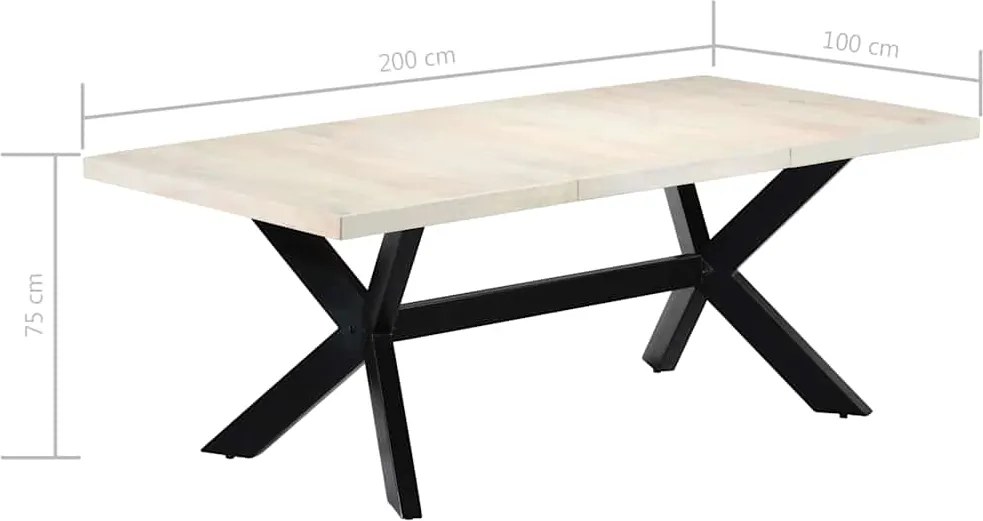 Jídelní stůl bílý 200 x 100 x 75 cm masivní mangovníkové dřevo 247428