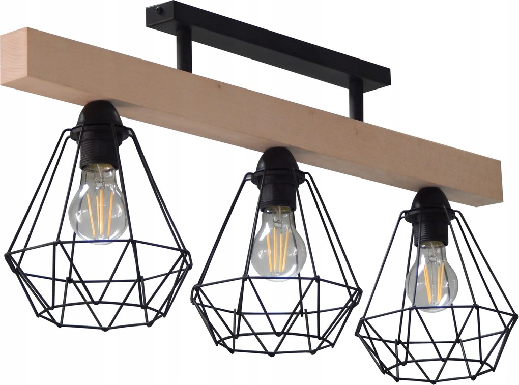 Lustr Lampa Stropní Svítidlo Stropní 022-3PL Drátěný Dřevo Loft E27 Moderní