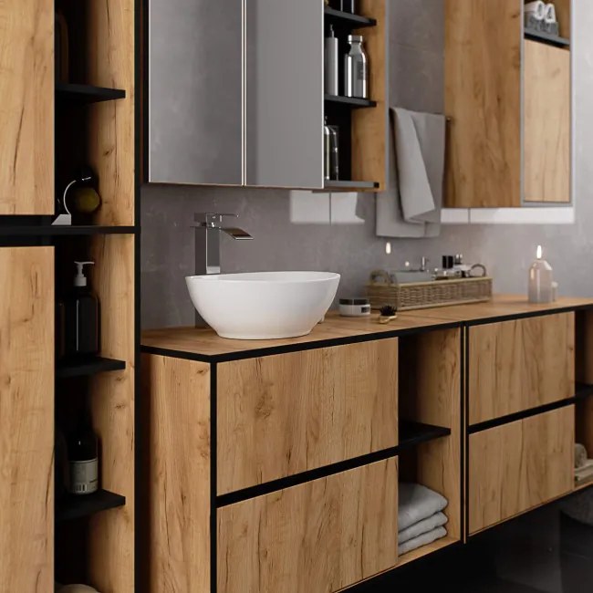 Kúpeľňová skříňka VAMI W50 2D 6P dub craft / čierna