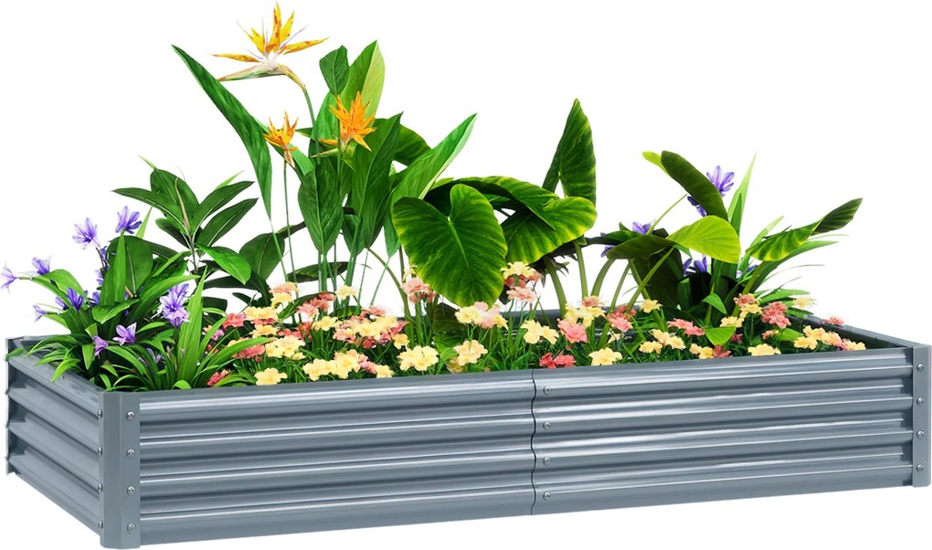 Outsunny Ocelový Vyvýšený Záhon, Počasí Odolný Záhon s Bezpečnostním Okrajem pro Skleníky, 180 x 90 x 30 cm pro Zahradu a Balkon, Záhon pro Květiny a