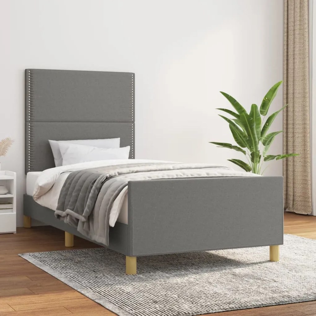 Rám postele bez matrace tmavě šedá 100 x 200 cm textil 3124953
