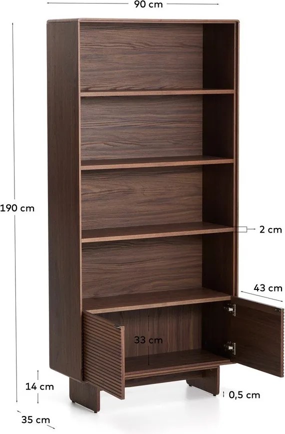 Regál v dekoru ořechu v tmavě přírodní barvě 90x190x35 cm Norlen – Kave Home