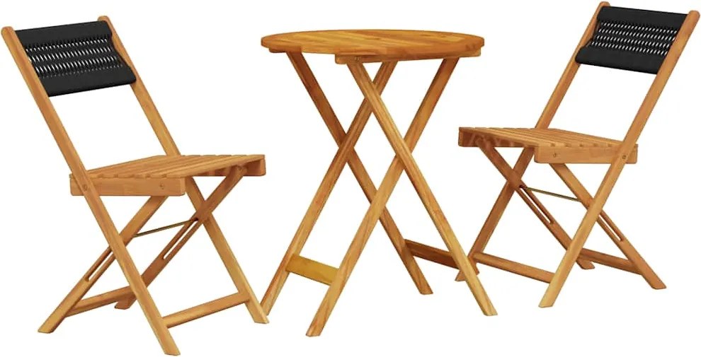 3dílný bistro set černý polypropylen a masivní dřevo 3281745