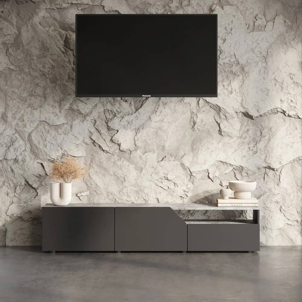 Černý TV stolek v dekoru betonu 180x38 cm Verone – TemaHome