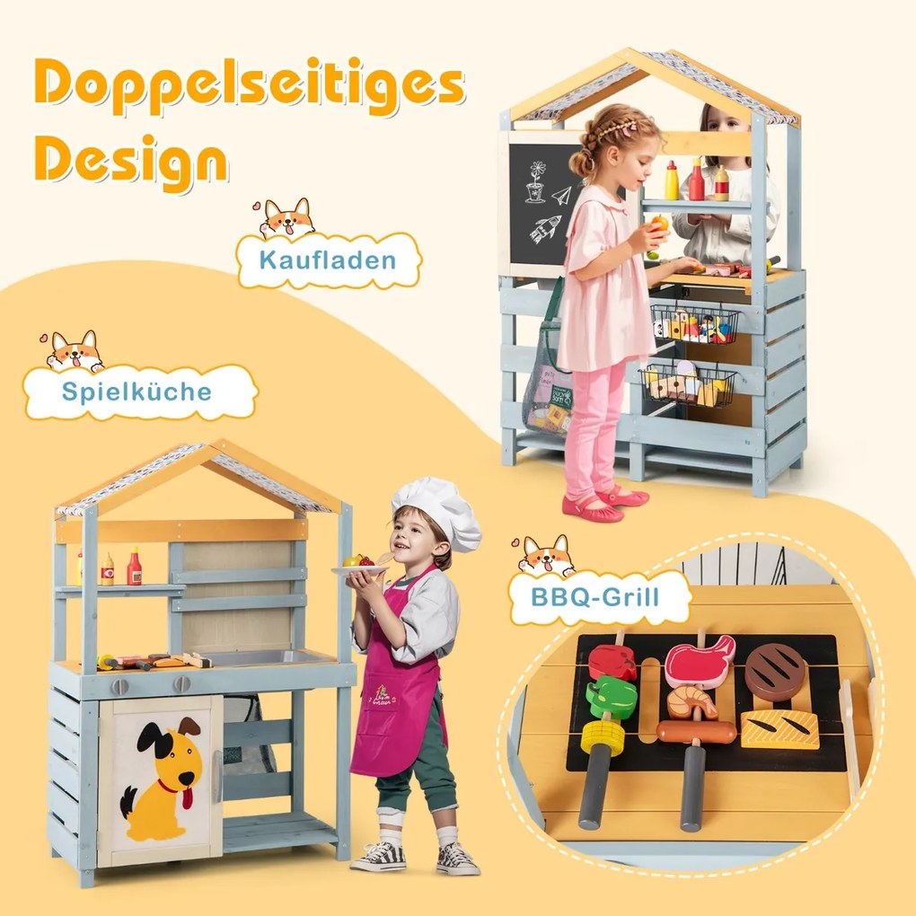 Costway 2-IN-1 bahenní kuchyňka dětská venkovní dětská kuchyňka dřevěná s taškou