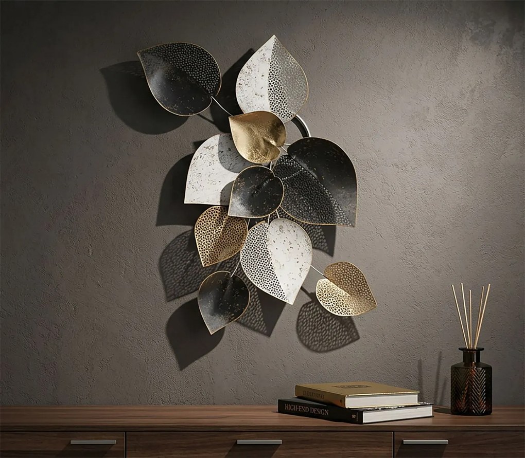 Kovová nástěnná dekorace Half Leaf 40 cm vícebarevná/zlatá