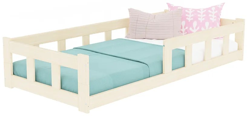 Benlemi Nízká jednolůžková postel FENCE 4v1 se zábranou Zvolte barvu: Béžová, Zvolte rozměr: 135x190 cm, Zvolte zábranu: S otevřeným vstupem