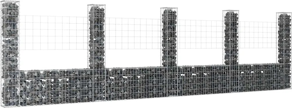 Gabionový koš ve tvaru U s 5 sloupky železo 500 x 20 x 150 cm 151285
