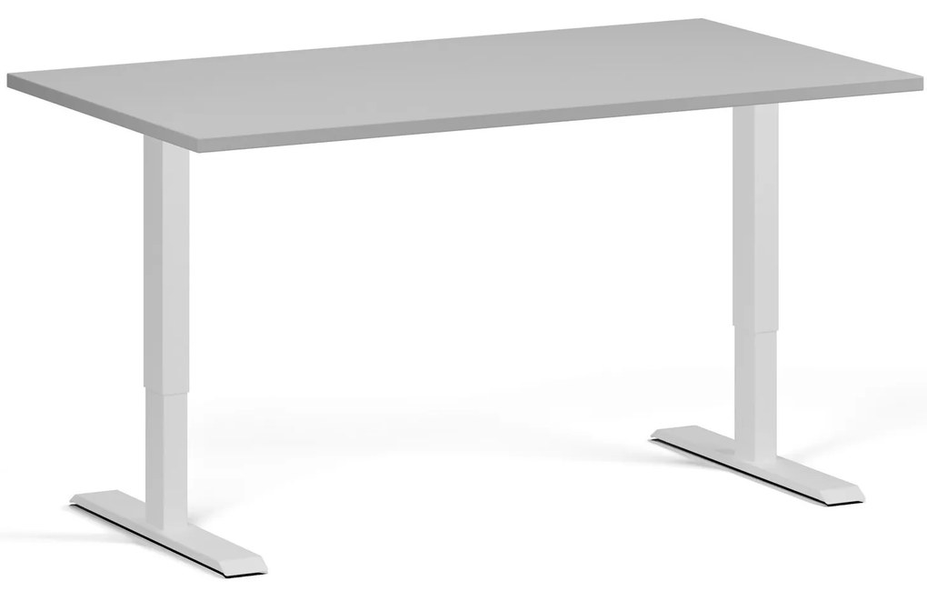 Výškově nastavitelný stůl, 140x80 cm, 1 motor, bílá podnož, šedá