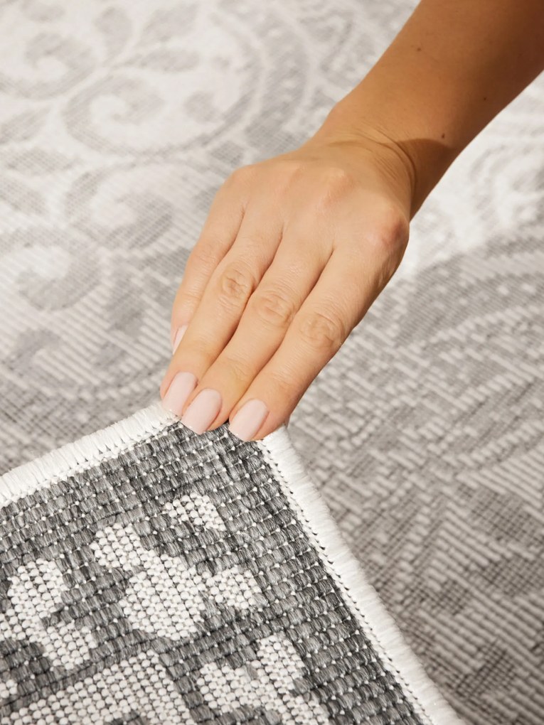 NORTHRUGS, Kusový koberec Duet Rosel 106251 White/Gray - na ven i na doma, 200x290, šedá, chodba / předsíň