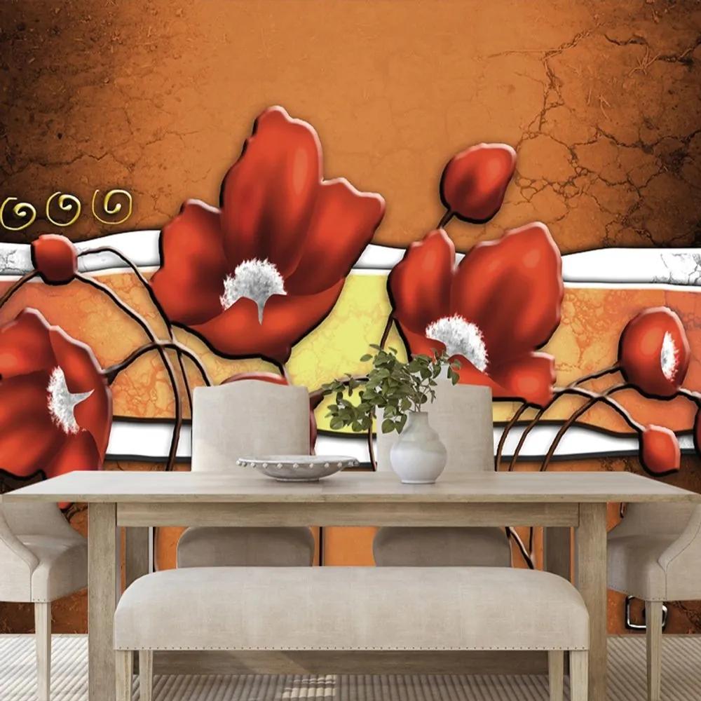 Tapeta abstraktní červené květy - 150x100 cm