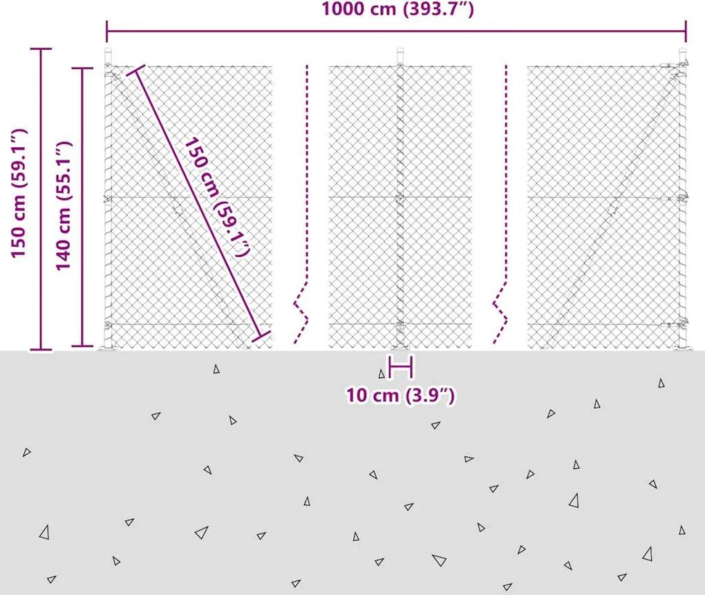 Zábradlí s betonovým základem 10 x 1,4 m Ocel potažená PVC 3351231