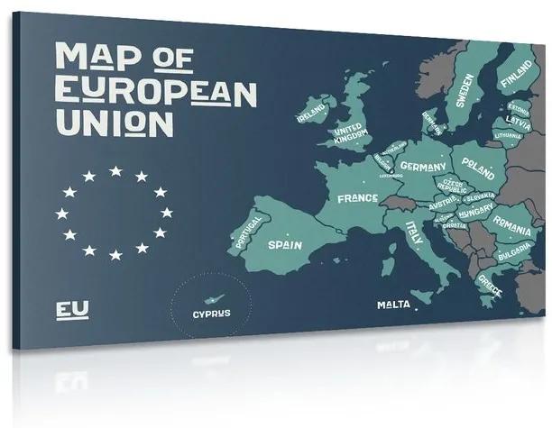 Obraz naučná mapa s názvy zemí evropské unie - 60x40 cm