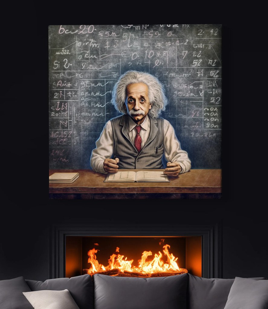 Obraz na plátně - Albert Einstein popsaná tabule FeelHappy.cz Velikost obrazu: 100 x 100 cm