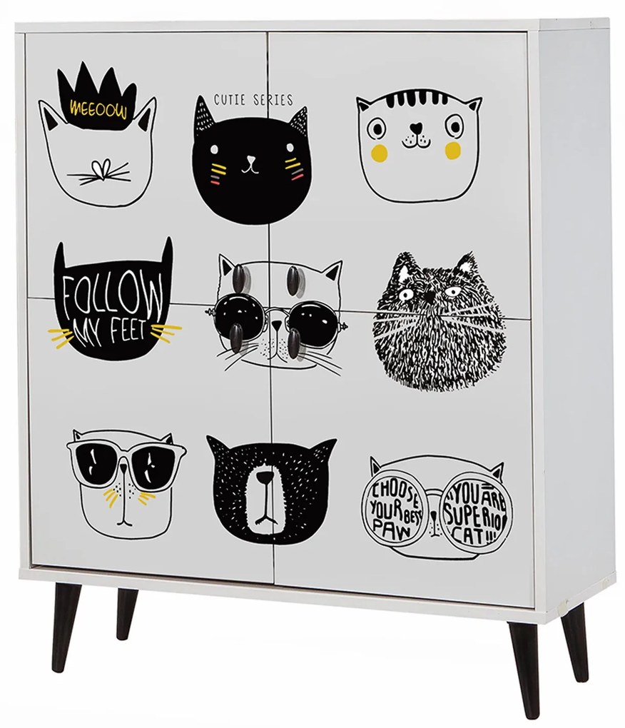 KALUNE DESIGN dřevěná komoda CATS bílá 111x95 cm 869VEL3986