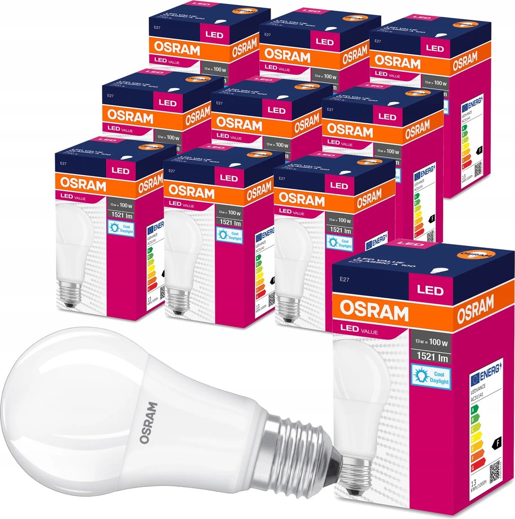 10x Led žárovka E27 13W 100W 1521lm 6500K Osram
