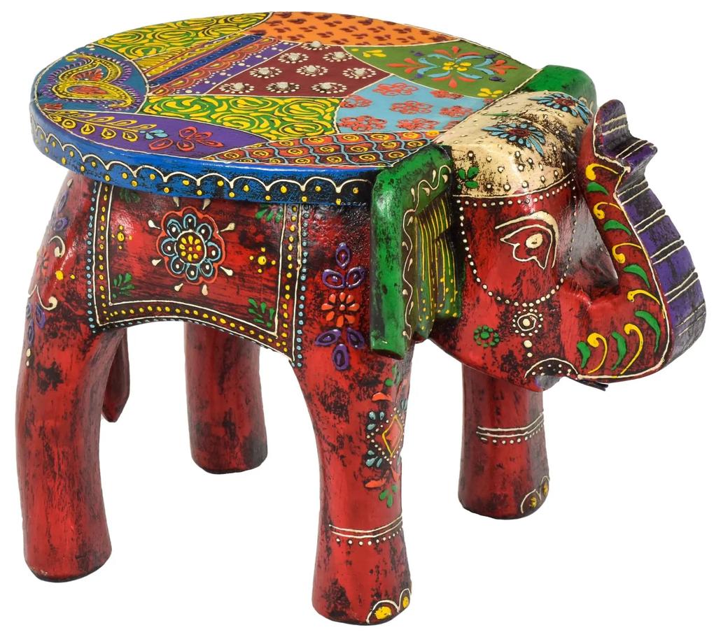 Sanu Babu Stolička ve tvaru slona ručně malovaná, červená, 20x27x21cm
