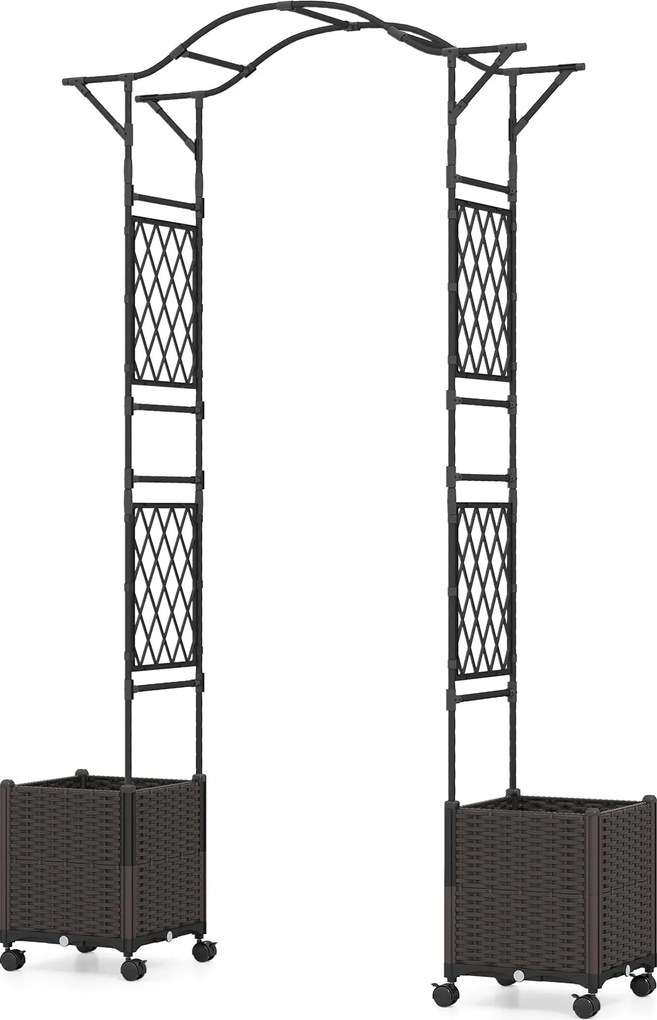 Costway 2 v 1 Oblouk růží s květinovým truhlíkem zahradní oblouk vyrobený z kovu