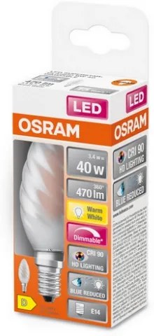 LED žárovka E14 OSRAM 3,4W (40W) teplá bílá (2700K) stmívatelná vroubkovaná svíčka