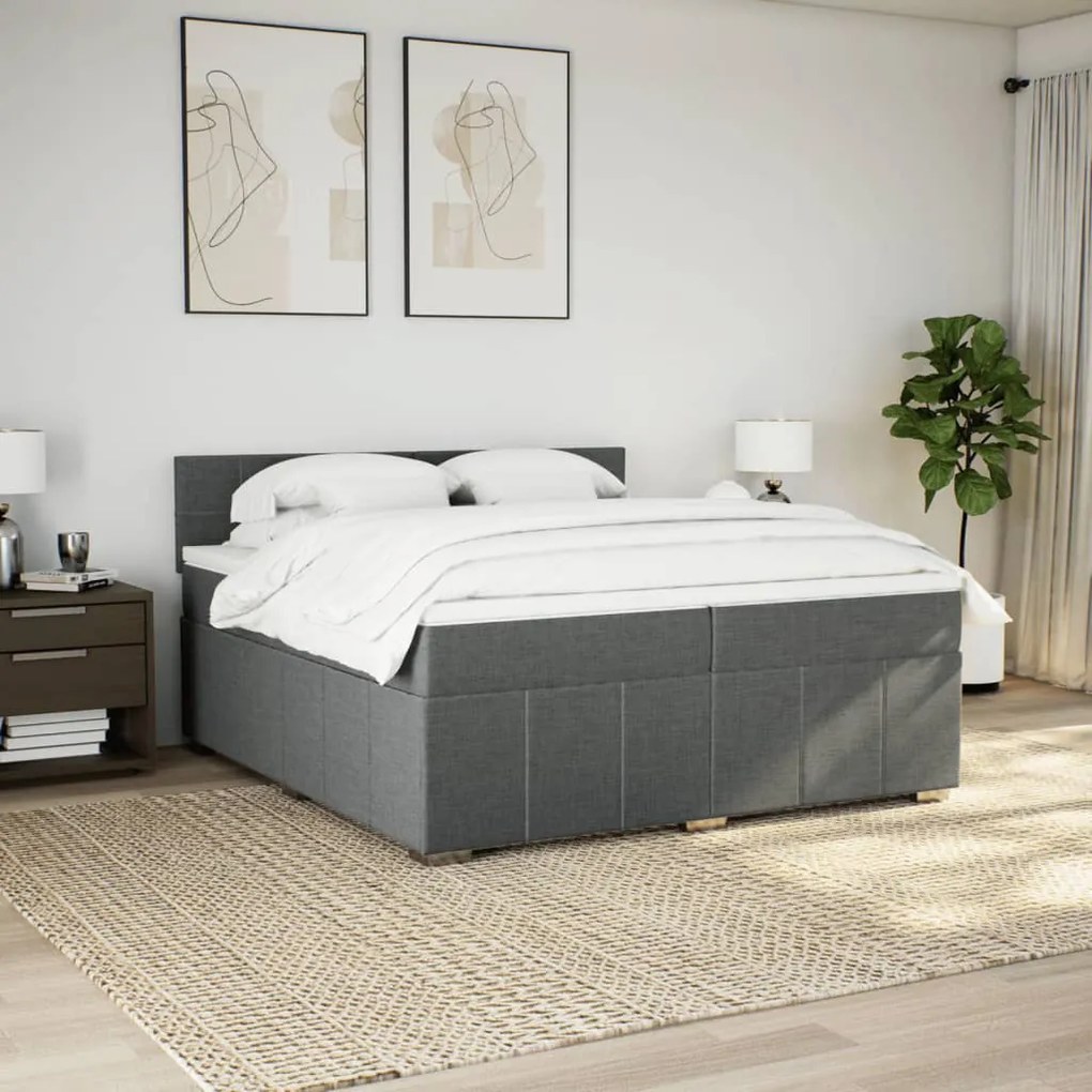 Box spring postel s matrací tmavě šedá 200x200 cm textil 3289476